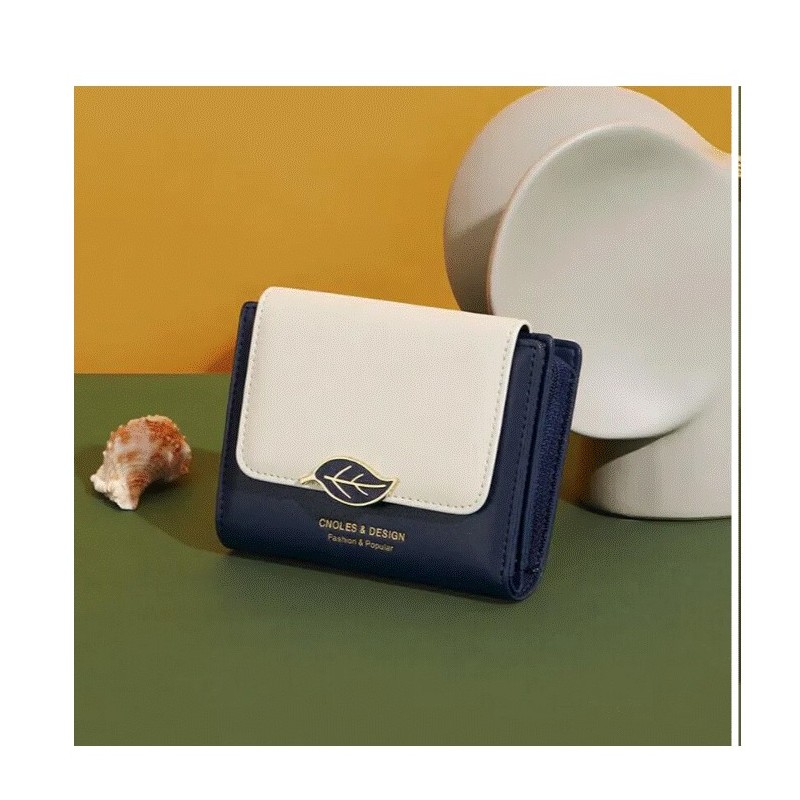Cartera corta Mujer Cnoles Piel Azul/Blanco
