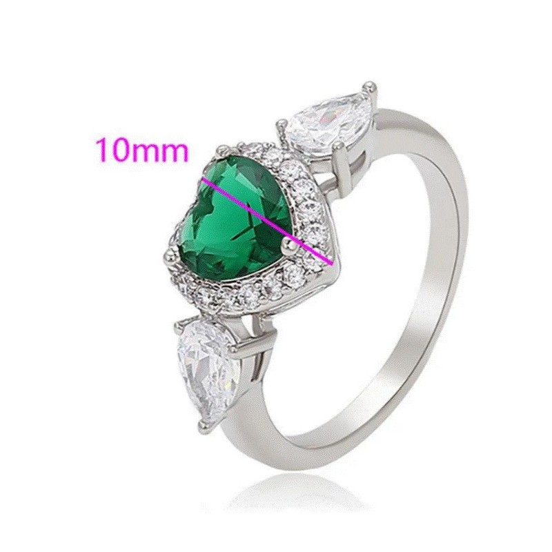 Anillo Compromiso Promesa Corazon Esmeralda Oro 14K Laminado Blanco 7