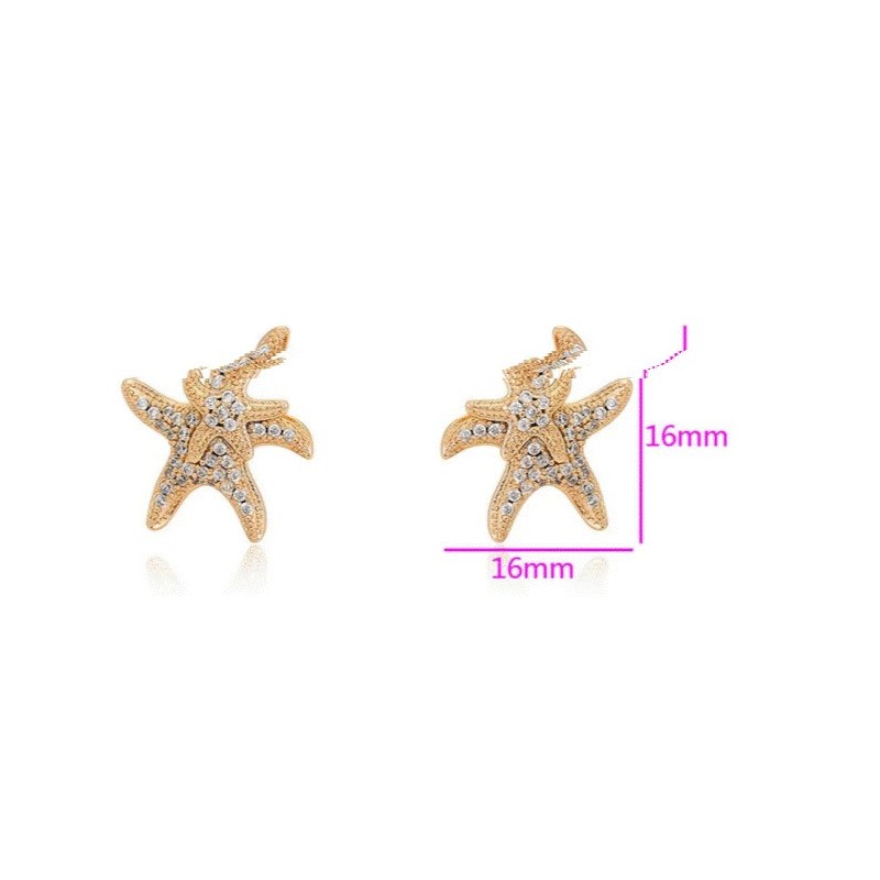 Aretes Broquel Estrella de Mar Cristales Oro 18K Laminado Dorado