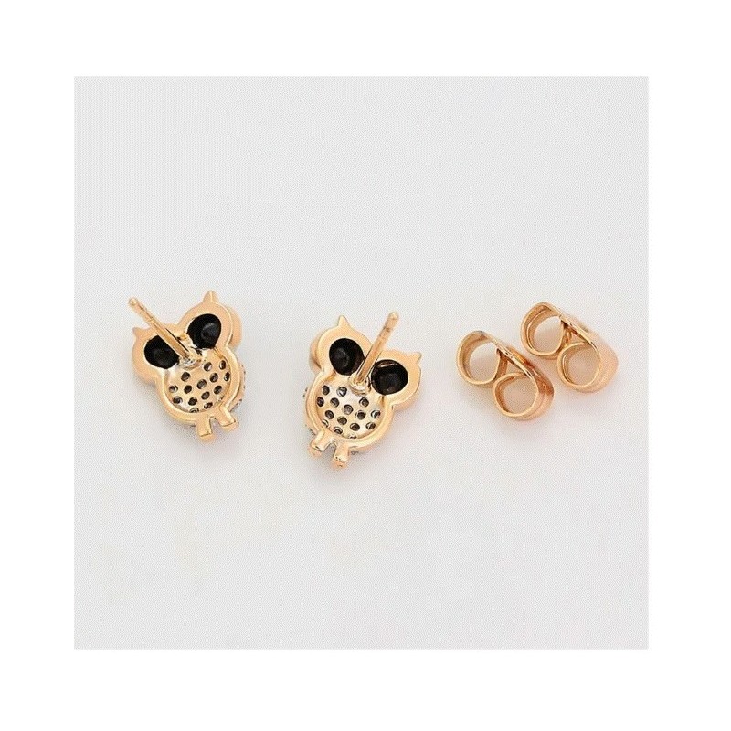 Aretes Broquel Buho Onix y Cristales Niña Adulto Oro Laminado Dorado