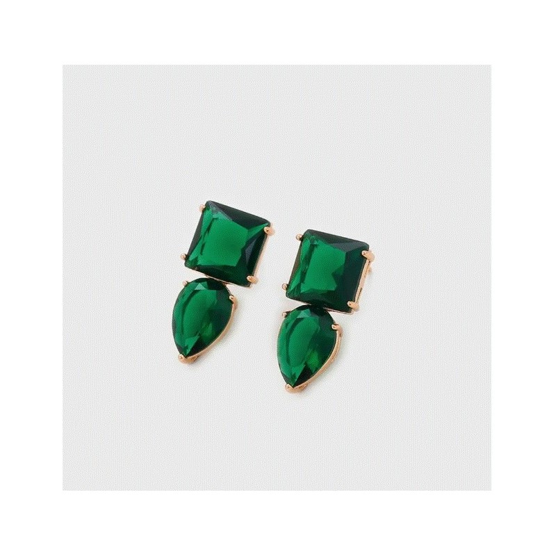 Modernos Aretes Para Dama Con Esmeralda Oro 18K Laminado Dorado
